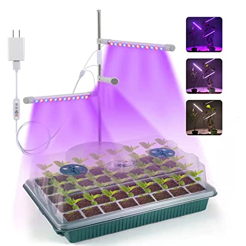 Seed Starter Tray, 80 Cells Seed Starter Kit with 360°Full Spectrum Grow Lights for Seed Starting, 72 LED Height-Adjustable Seed Starting Lights, Timable,Germination Tray with Humidity Control Domes