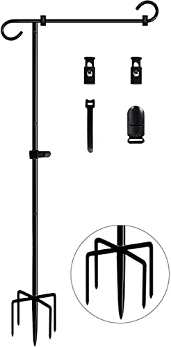 Koutemie 49 Inch Extra Tall Garden Flag Stand Holder Pole with 5 Prong Bases for 12 x 18 Outside Fall Yard Flags Décor, Matte Black