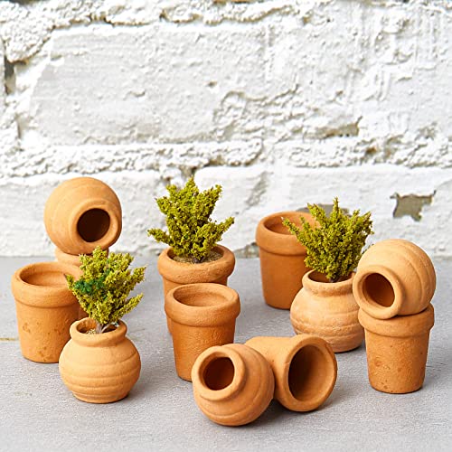 16 PCS Small Mini Clay Pots 0.6 Inch Terracotta Pot Small Flower Pot for Crafts Doll House Flower Pots for DIY Garden Plants and Office Desktop Windowsill Decoration 2 Styles