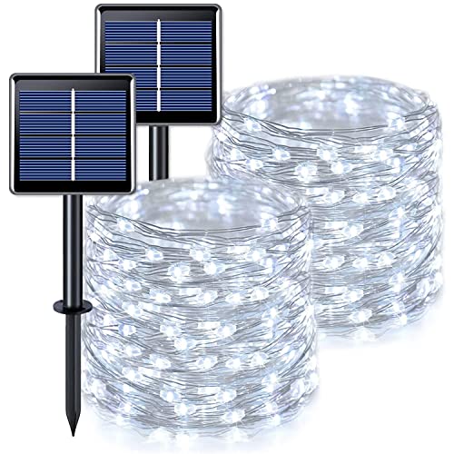 JMEXSUSS 2 Pack Each 200 LED Solar Fairy Lights Outdoor Waterproof, 66ft White Solar String Lights Outdoor with 8 Modes, Copper Wire Solar Twinkle Lights for Camping Tree Garden Party Decorations