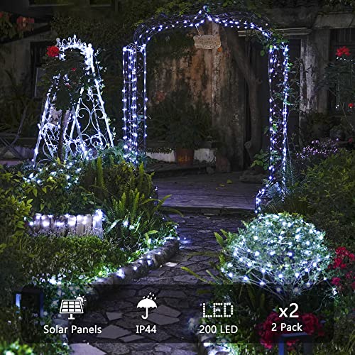 JMEXSUSS 2 Pack Each 200 LED Solar Fairy Lights Outdoor Waterproof, 66ft White Solar String Lights Outdoor with 8 Modes, Copper Wire Solar Twinkle Lights for Camping Tree Garden Party Decorations