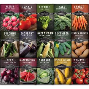 survival garden seeds vegetable garden collection seed vault – non-gmo heirloom family garden seeds for planting – non-hybrid varieties – mix of vegetable seed packets – 15 varieties of vegetables