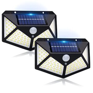 ceena solar outdoor lights, ip65 waterproof motion sensor outdoor lights, 100 leds with lights reflector, motion sensor security lights for exterior wall, patio, yard, garage, deck, garden, 2 pack