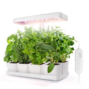 j&c led indoor garden led height adjustable led plant grow light, built-in smart timer, herb garden seed starter kit, home garden, vegan indoor gardening, diy gifts, white（plant &pots not included