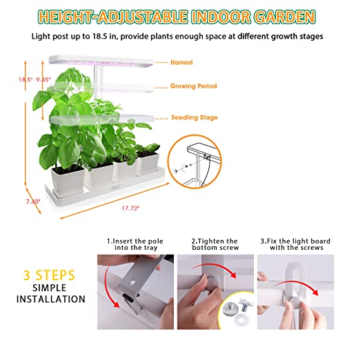 J&C LED Indoor Garden LED Height Adjustable LED Plant Grow Light, Built-in Smart Timer, Herb Garden Seed Starter Kit, Home Garden, Vegan Indoor Gardening, DIY Gifts, White（Plant &Pots Not Included