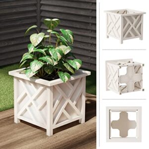 Pure Garden Lattice Design Planter Box 2-Pack – 14.75-Inch Decorative Outdoor Flower or Plant Pots – Front Porch, Patio, and Garden Decor (White)