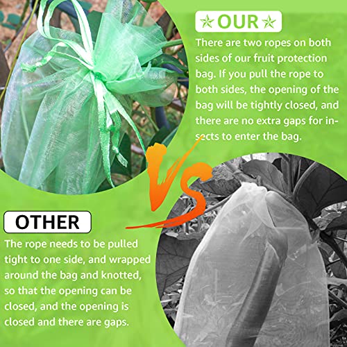 MIXC 50 Pcs Fruit Protection Bags,6''×8''Fruit Netting Bags for Fruit Trees Fruit Cover Mesh Bag with Drawstring Netting Barrier Bags for Plant Fruit Flower