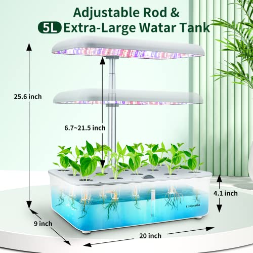 Hydroponics Growing System Indoor Garden, Indoor Gardening System with 14 Pods, WiFi Indoor Herb Garden, Herb Garden Kit Indoor with Grow Light, Adjustable Height Up to 20", Auto Pump, 5L Water Tank