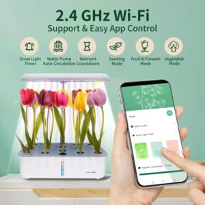 Hydroponics Growing System Indoor Garden, Indoor Gardening System with 14 Pods, WiFi Indoor Herb Garden, Herb Garden Kit Indoor with Grow Light, Adjustable Height Up to 20", Auto Pump, 5L Water Tank