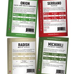 Asian Vegetable Seeds for Planting 8 Packets Bok Choy, Michihili (Napa) Chinese Cabbage, Tatsoi, Onion, White Radish, Serrano, Eggplant for Your Non GMO Heirloom Vegetable Garden by Gardeners Basics