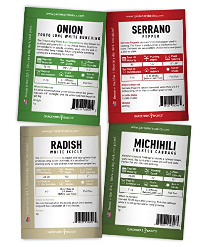 Asian Vegetable Seeds for Planting 8 Packets Bok Choy, Michihili (Napa) Chinese Cabbage, Tatsoi, Onion, White Radish, Serrano, Eggplant for Your Non GMO Heirloom Vegetable Garden by Gardeners Basics