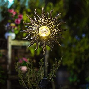 TAKE ME Sun Solar Lights Garden Outdoor Waterproof Metal Decorative Stakes for Patio Yard Walkway LawnPatio Valentine's Day Gifts Mother's Day Gifts