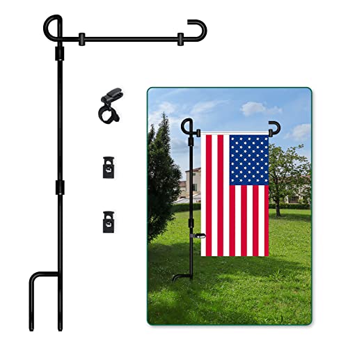 SZHLUX Garden Stand Premium Yard Pole Holder (35.4’’) Metal Powder-Coated Weather-Proof Paint with one Tiger Clip and Two Spring Stoppers Without Flag, Black