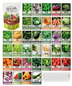 survival vegetable seeds garden kit over 16,000 seeds non-gmo and heirloom, great for emergency bugout survival gear 35 varieties seeds for planting vegetables 35 plant markers gardeners basics