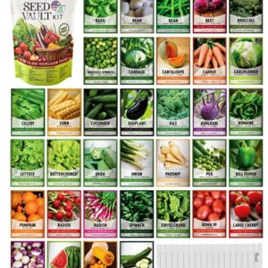 Survival Vegetable Seeds Garden Kit Over 16,000 Seeds Non-GMO and Heirloom, Great for Emergency Bugout Survival Gear 35 Varieties Seeds for Planting Vegetables 35 Plant Markers Gardeners Basics