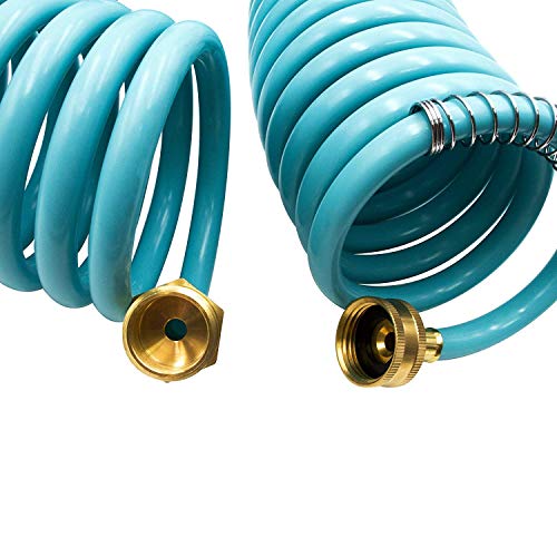 AUTOMAN-Garden-Water-Hose-Recoil,50 Feet EVA Curly Water Hose with Brass Connectors,Watering Hose Coil,Includes 7-Pattern Function Sprayer,Retractable,Corrosion Resistant Garden Coil Hose.