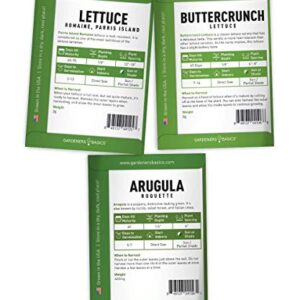 Lettuce and Greens Heirloom Vegetable Seed Non-GMO Seeds for Planting Indoors and Outdoor 5 Packs - Lettuce Buttercrunch, Romaine, Arugula, Kale and Spinach by Gardeners Basics