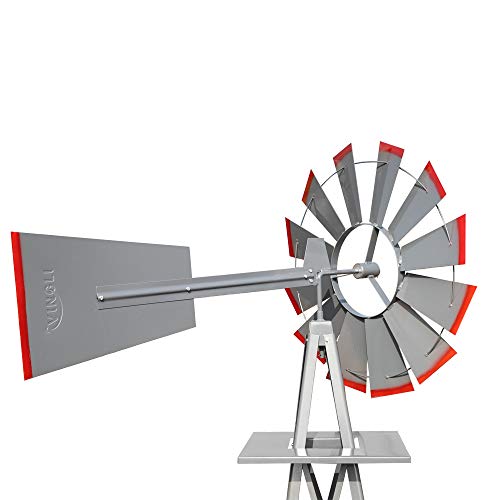 VINGLI 8FT Ornamental Windmill Backyard Garden Decoration Weather Vane, Heavy Duty Metal Wind Mill w/ 4 Legs Design, Grey