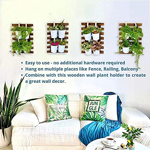 LaLaGreen Hanging Planters - 10 Pack, 4 Inch Balcony Railing Hanging Herb Garden Wall White Metal Bucket Fence Planter for Outdoor Plants Flower Pot Deck Rail Porch Window Box Hooks Macetas Colgante