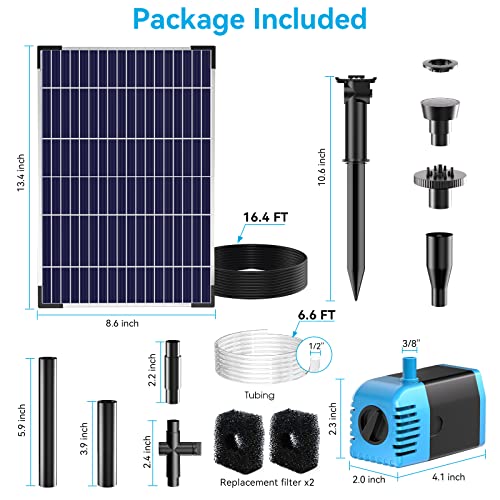 POPOSOAP Solar Water Pump 12W,Solar Water Fountain Pump with 12 Watt 18V Solar Panel, 160GPH Submersible Pump Adjustable Flow for Solar Fountain, Small Pond, Fish Pond, Garden, Pool, Bird Bath