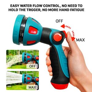 Garden Hose Nozzle, 10 Patterns Metal Water Hose Nozzle Heavy Duty Hose Spray Nozzle with Thumb Control for Watering Lawns,Car Washing,Bathing Pets