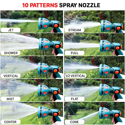 Garden Hose Nozzle, 10 Patterns Metal Water Hose Nozzle Heavy Duty Hose Spray Nozzle with Thumb Control for Watering Lawns,Car Washing,Bathing Pets