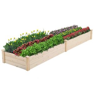 Crownland Outdoor Gardens 8 ft Raised Garden Bed Wooden Garden Box Patio Raised Beds Backyard Elevated Garden Bed Planter Box Grow Vegetables Fruits Herb Yard Fast Easy Assembly