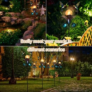 VCUTEKA Solar Lights Outdoor Metal Garden Stake Waterproof Crackle Glass Globe Garden Decor Hummingbird for Pathway, Lawn, Patio, Yard