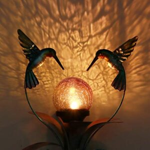 VCUTEKA Solar Lights Outdoor Metal Garden Stake Waterproof Crackle Glass Globe Garden Decor Hummingbird for Pathway, Lawn, Patio, Yard