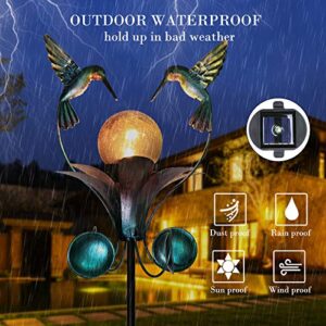 VCUTEKA Solar Lights Outdoor Metal Garden Stake Waterproof Crackle Glass Globe Garden Decor Hummingbird for Pathway, Lawn, Patio, Yard