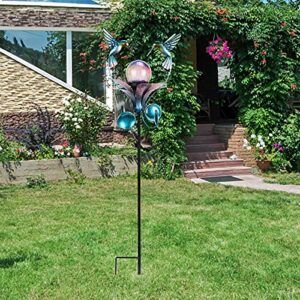 VCUTEKA Solar Lights Outdoor Metal Garden Stake Waterproof Crackle Glass Globe Garden Decor Hummingbird for Pathway, Lawn, Patio, Yard