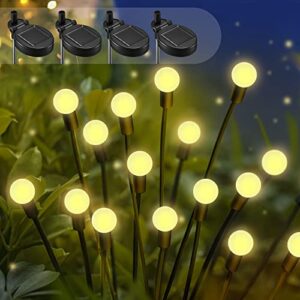 Solar Lights Outdoor Waterproof, Swaying Solar Garden Lights Firefly Lights Decorative Outdoor Lights Yard Lights, Dancing Fireflies Lights for Path Fence, Swaying When Wind Blows (4 Pack, Warm White)