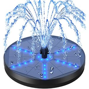 gaizerl solar bird bath fountains upgraded, 4w solar powered water fountain pump with 7 nozzles & 4 fixers, 4000 battery, 7 colors led light for garden, pond, pool, fish tank, and outdoor