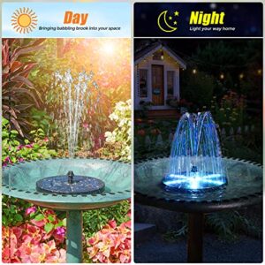 GAIZERL Solar Bird Bath Fountains Upgraded, 4W Solar Powered Water Fountain Pump with 7 Nozzles & 4 Fixers, 4000 Battery, 7 Colors LED Light for Garden, Pond, Pool, Fish Tank, and Outdoor