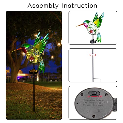 dreamysoul Outdoor Solar Garden Lights, Metal Hummmingbird Garden Stake Lights for Outdoor Garden Patio Yard Pathway