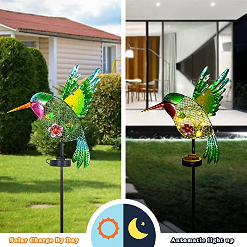 dreamysoul Outdoor Solar Garden Lights, Metal Hummmingbird Garden Stake Lights for Outdoor Garden Patio Yard Pathway