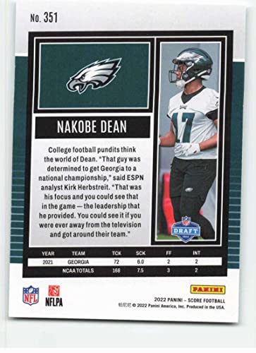 2022 Score #351 Nakobe Dean NM-MT RC Rookie Philadelphia Eagles Football NFL