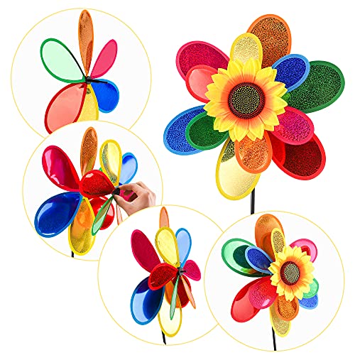 Garden Wind Spinners, Sunflower Windmills Lawn Decor, 12 Inch Rainbow Pinwheels for Yard and Garden, Outdoor Lawn Ornaments Wind Spinner Yard Art (2, Colour2)