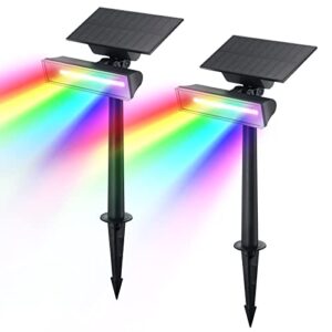 linkind color solar spot lights outdoor, 54 leds rgb color changing solar outdoor lights, ip67 waterproof solar powered landscape spotlights, outdoor solar lights for yard house garden, 2 pack