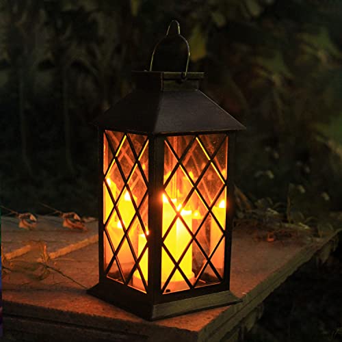 nanzhujin Solar Lantern Outdoor, Garden Hanging Lantern- PVC Waterproof 3 LED Flickering Flameless Candle Decorative Lights for Table,Outdoor,Party, 00-1, Copper