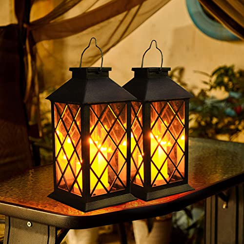 nanzhujin Solar Lantern Outdoor, Garden Hanging Lantern- PVC Waterproof 3 LED Flickering Flameless Candle Decorative Lights for Table,Outdoor,Party, 00-1, Copper