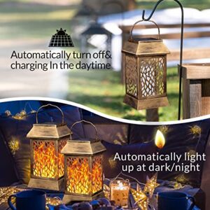 Walensee Solar Lights Outdoor With Flickering Flame (2 Pack Bronze) Upgraded Metal Solar Powered Lanterns Landscape Decoration Hanging Lighting Waterproof LED Umbrella Light for Patio Garden Deck Yard