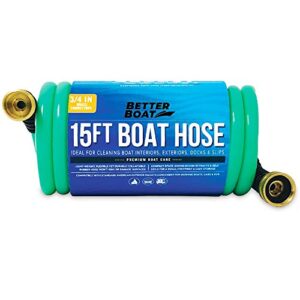 15ft coiled boat hose | coil hose water hoses expandable perfect coil water hose rv wash water hose spring washdown short small 15 foot coiling garden marine grade 3/4 inch connectors self recoil