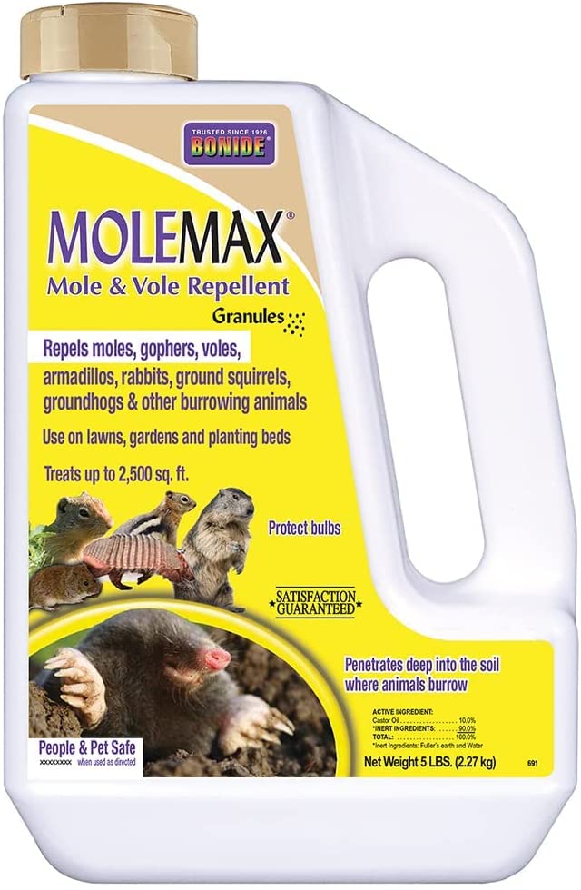 Bonide MOLEMAX Mole & Vole Repellent Granules, 5 lbs. Ready-to-Use, Outdoor Lawn & Garden Mole Control, People & Pet Safe