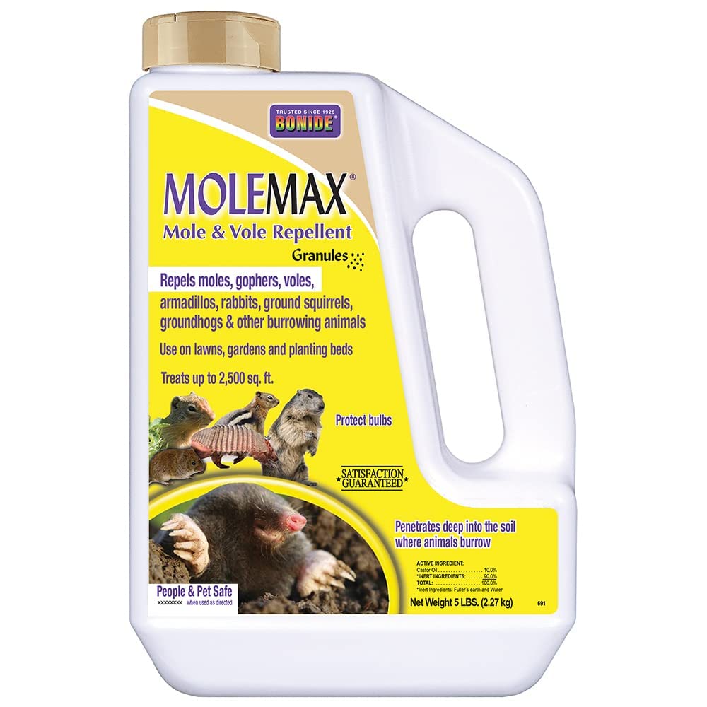 Bonide MOLEMAX Mole & Vole Repellent Granules, 5 lbs. Ready-to-Use, Outdoor Lawn & Garden Mole Control, People & Pet Safe