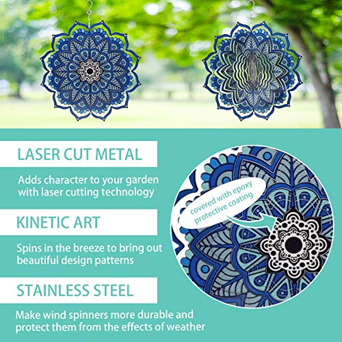 Wind Spinner Yard Art Garden Decor 3D Stainless Steel Metal Sculptures Kinetic Hanging Whirligigs Mandala Decorations Backyard Outside Indoor Outdoor Patio Ornaments Clearance Sun Catcher Windmill