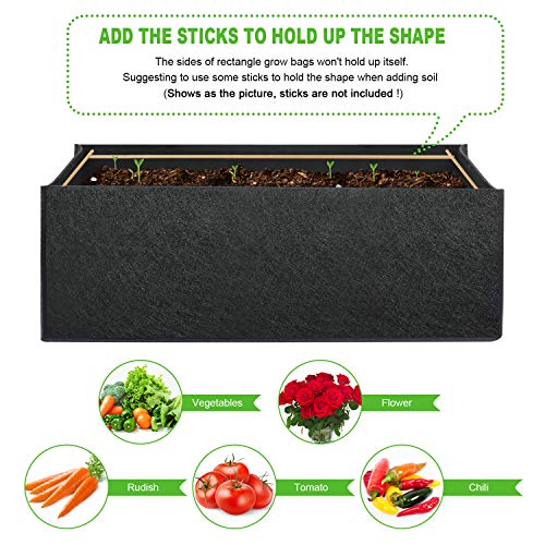 ANGELIOX 3-Pack Grow Bags, 10 Gallon Heavy Duty 300G Thickened Nonwoven Fabric Raised Garden Bed Square Flower Planter Containers for Carrot Onion,Flowers,Fruit/Growing Pots with Handles(60x30x20cm)