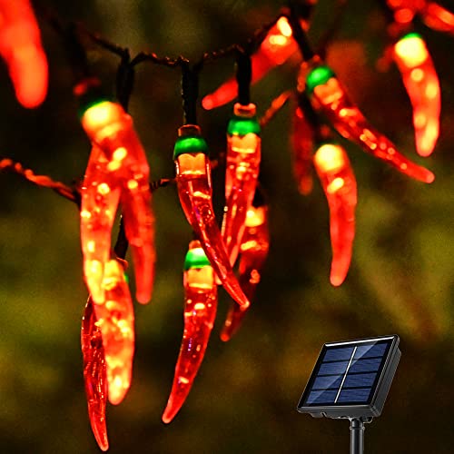 X-GiftKey 23FT 50LED Solar Red Chili Lights Outdoor - Garden Solar Decorative Lights,Christmas Harvest Lights - LED Solar Red Chili Pepper String Lights for Porch Wedding Party Holiday Decor