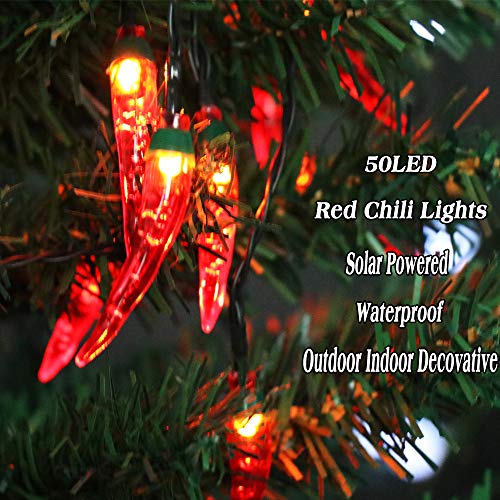 X-GiftKey 23FT 50LED Solar Red Chili Lights Outdoor - Garden Solar Decorative Lights,Christmas Harvest Lights - LED Solar Red Chili Pepper String Lights for Porch Wedding Party Holiday Decor