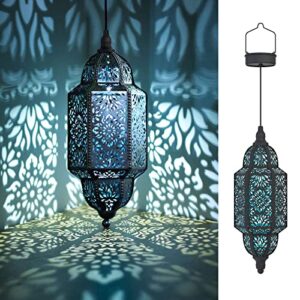 twinkya 2 pack hanging solar lights outdoor garden decorative solar lantern waterproof metal moroccan outdoor decorations for patio pathway yard porch backyard garden decor (black, 2 pack)